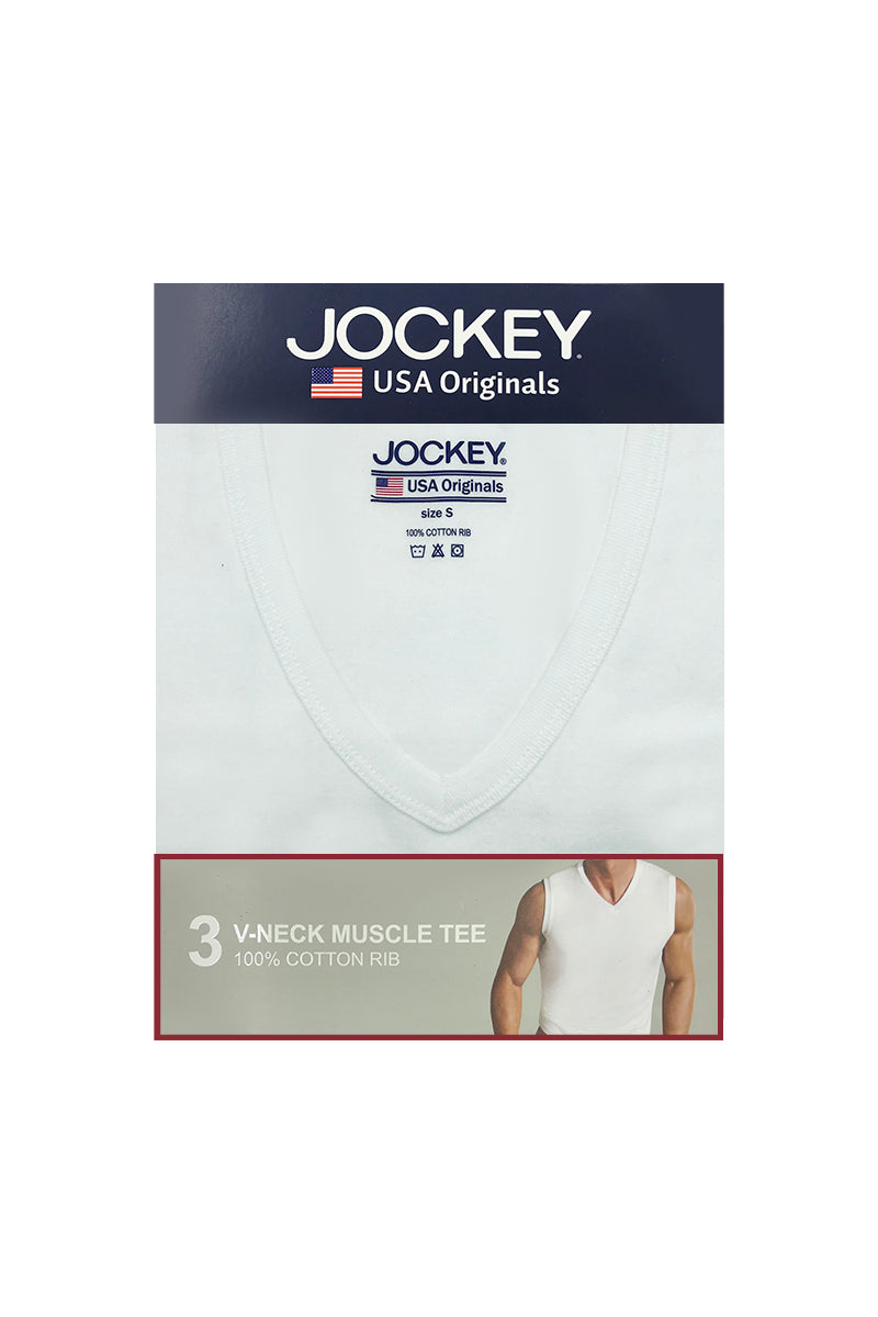 Jockey® USA Originals Cotton V-Neck Muscle Tee 3-Pack | JMN177832WHT ...