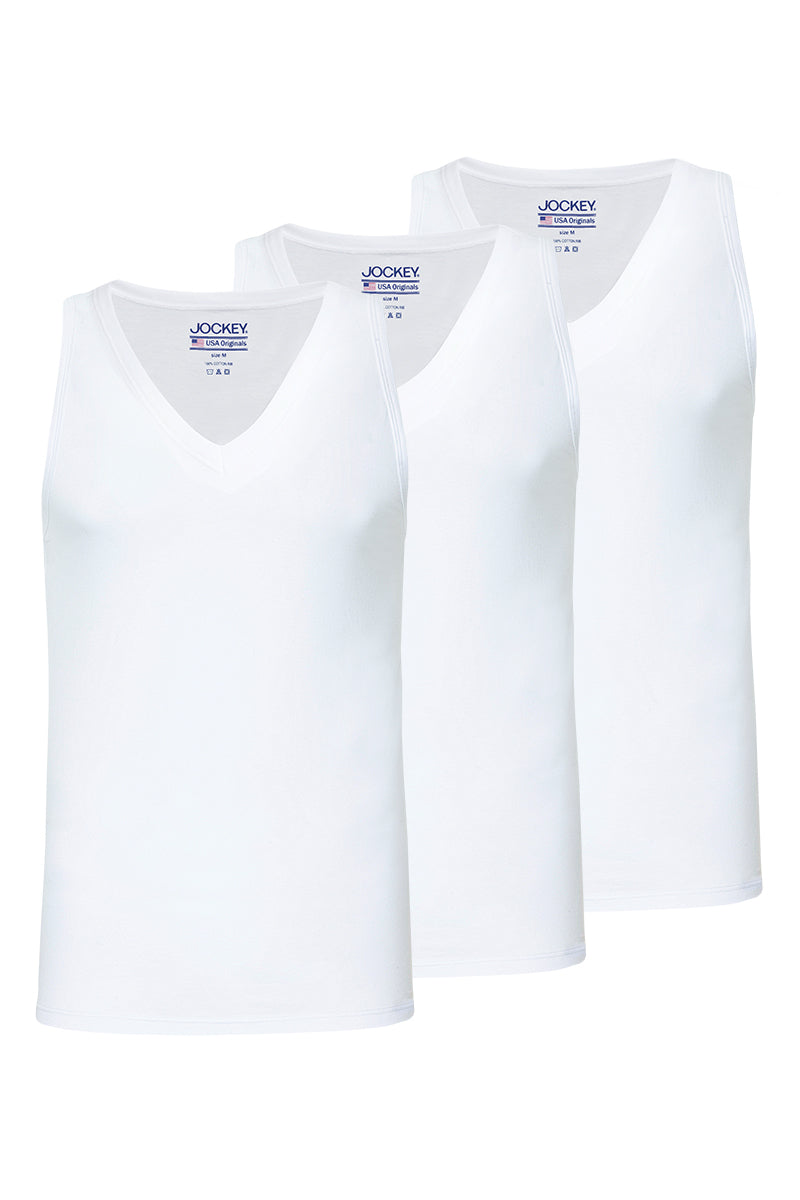 Jockey® USA Originals Cotton V-Neck Muscle Tee 3-Pack | JMN177832WHT ...